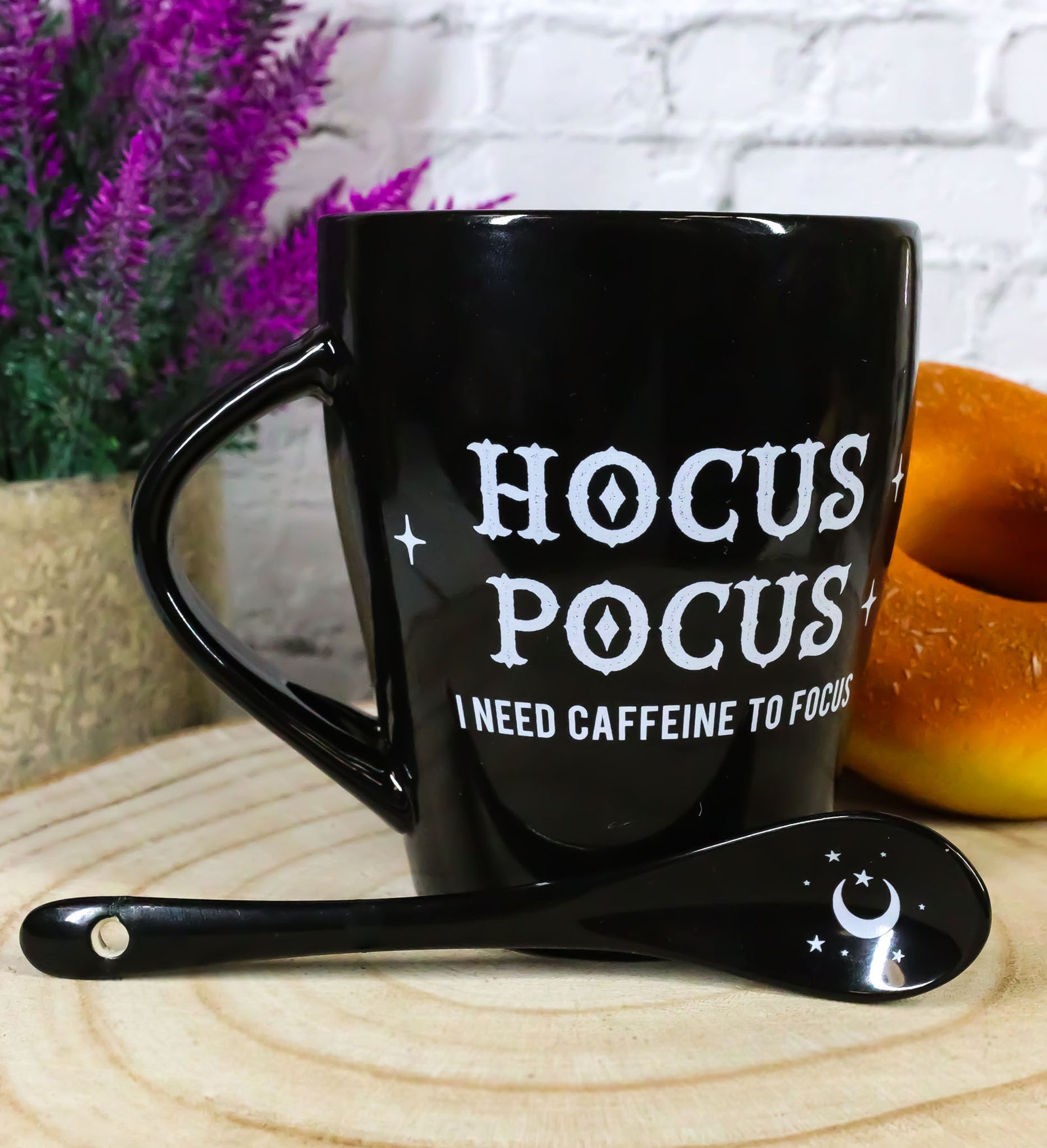 Witchcraft Wicca Hocus Pocus Crescent Moon Stars Coffee Mug And Spoon – Ebros Gift