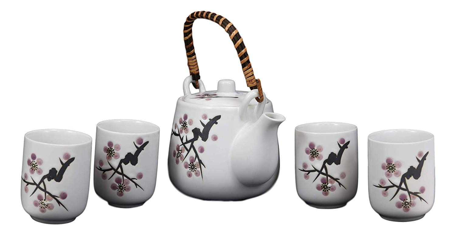 Ebros Gift Japanese Design Pink Cherry Blossoms Sakura Porcelain White ...