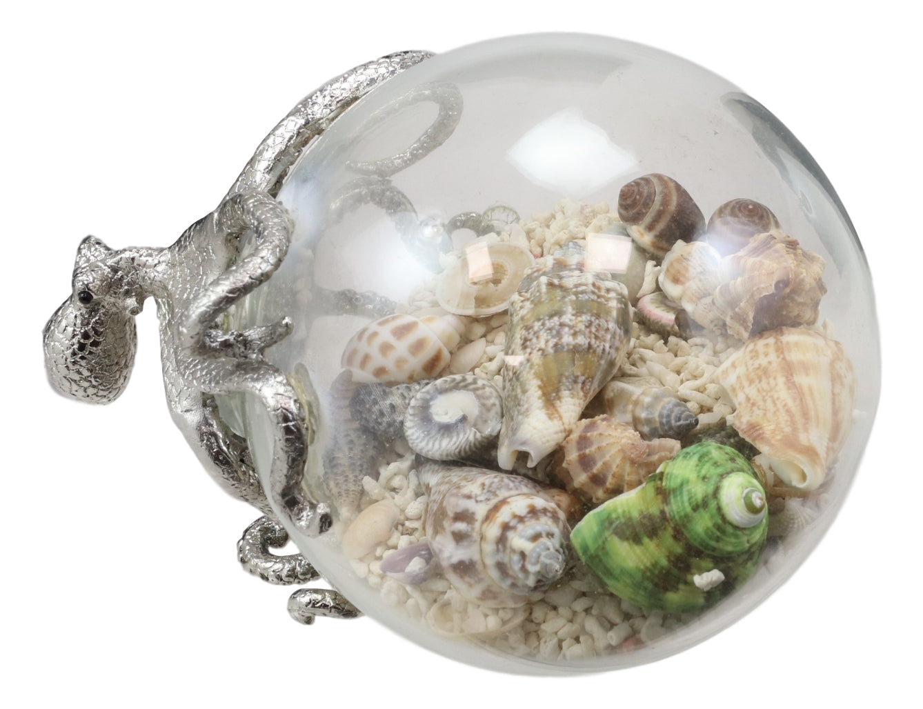 Sea Octopus Pulling Glass Globe Ball With Sand Seashells And Beach Orn ...
