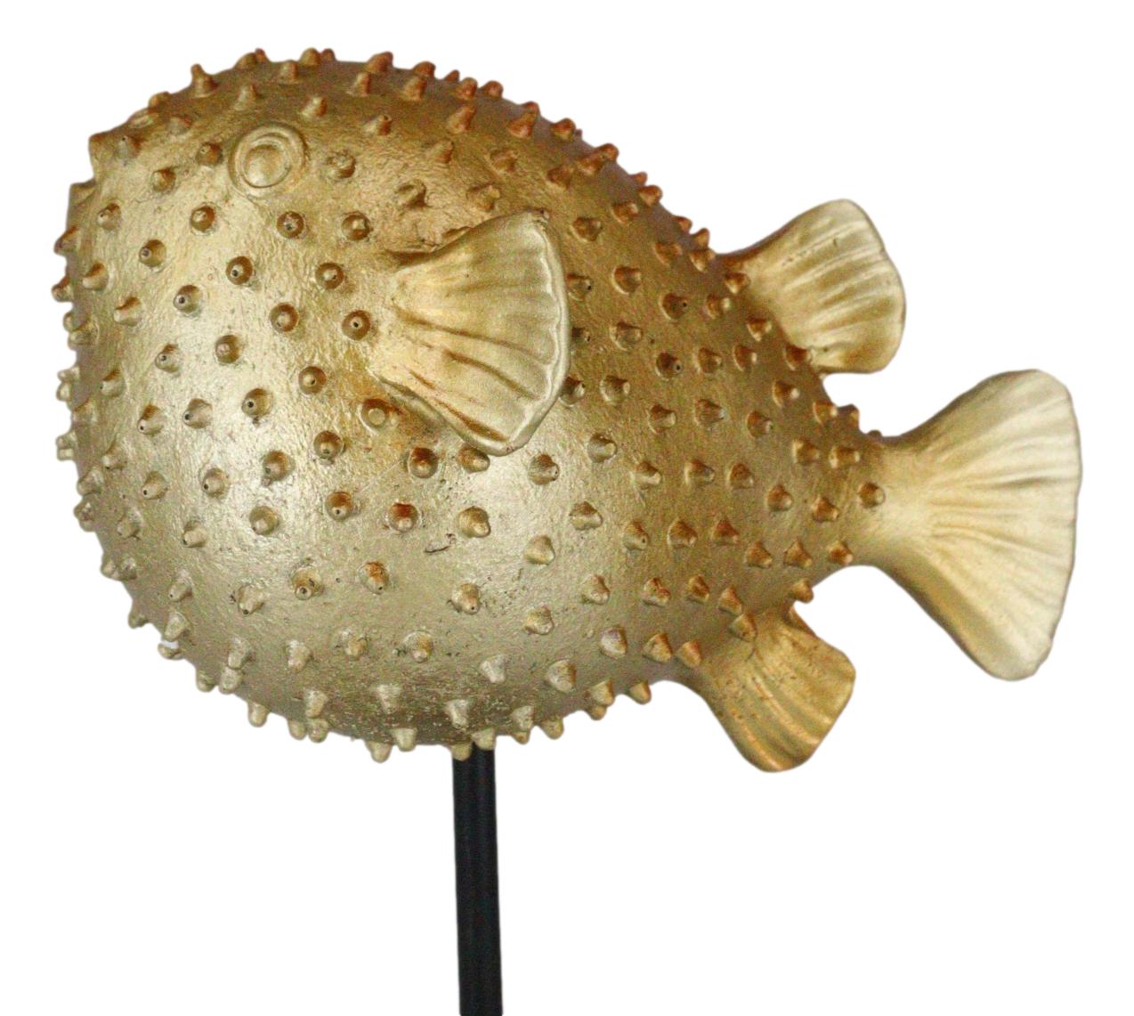 Coastal Marine Faux Taxidermy Golden Pufferfish Fish Sculpture On Pole ...