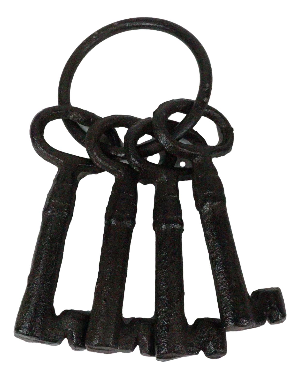 Rustic Vintage Antique Style Cast Iron Jailer Keys Set of 4 In Ring Co ...