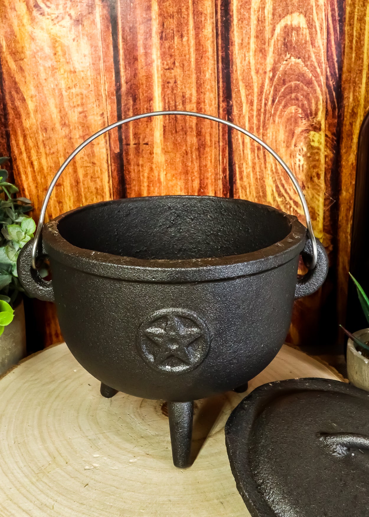 Cast Iron Occult Wicca Pentagram Star In Circle Cauldron With Handle a ...