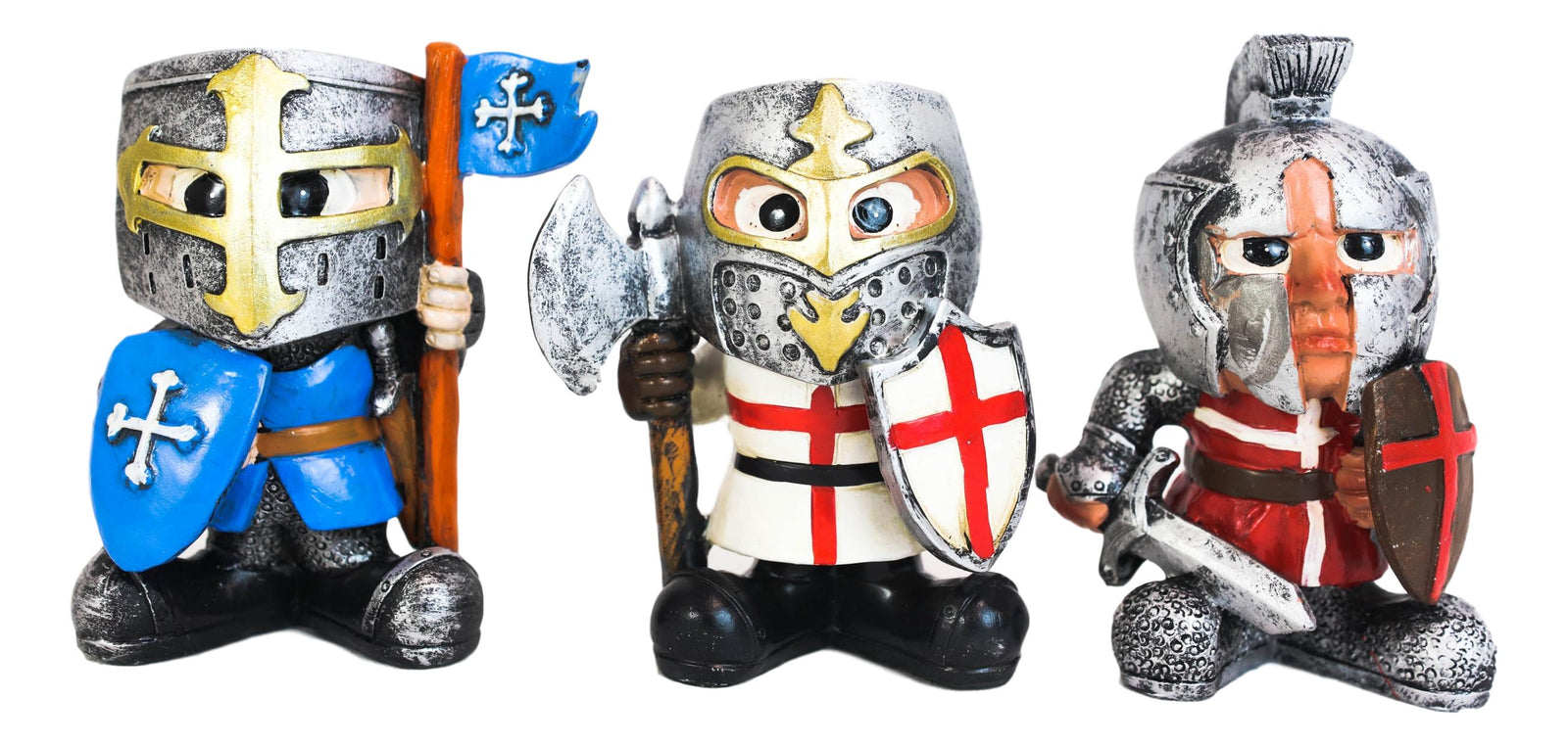 Chibi Templar Crusader Knights With Sword Axe Flag And Shield Figurine ...