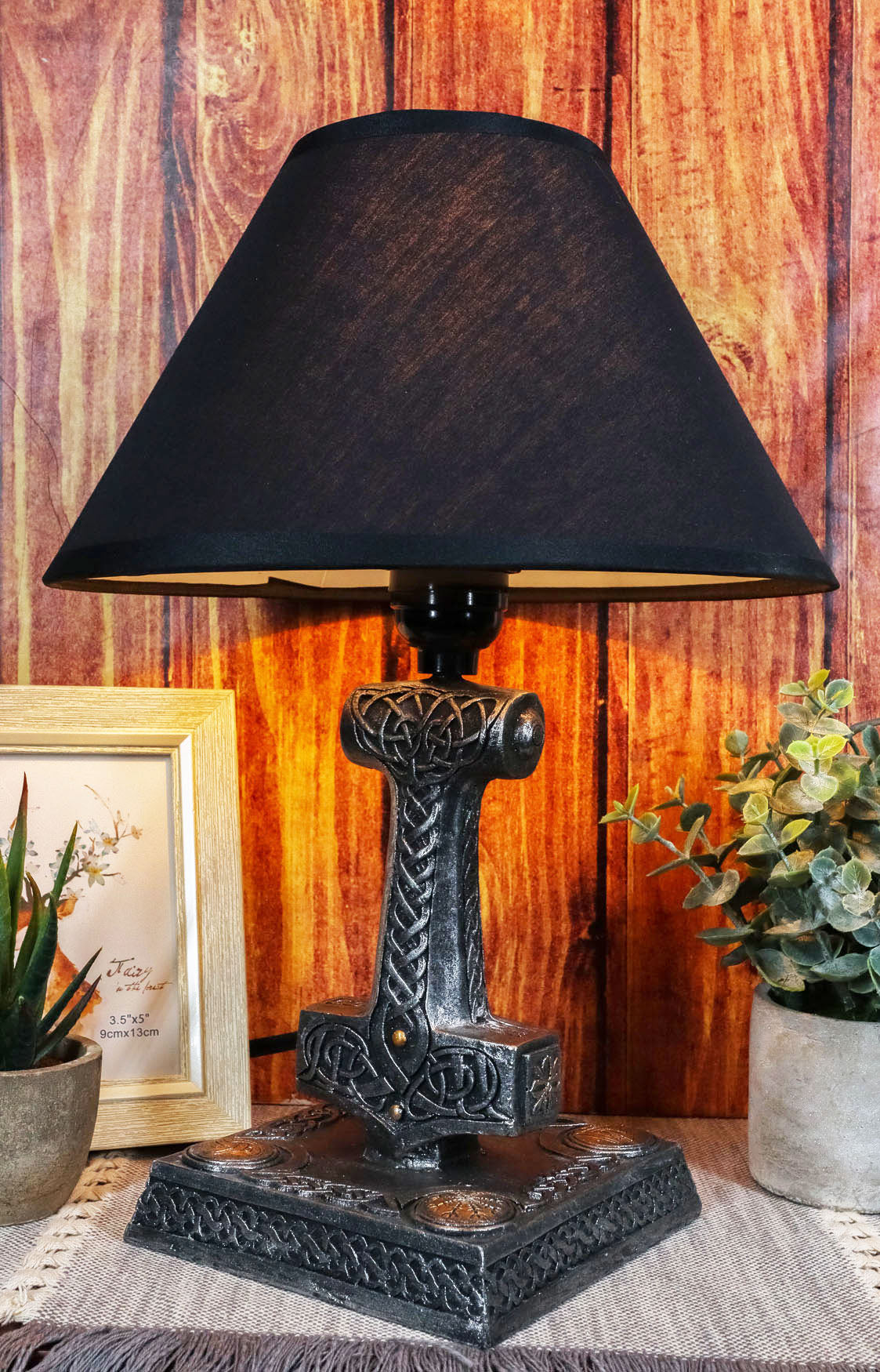 Old Norse God Of Thunder Thor Hammer Mjolnir Sculptural Table Lamp Wit ...