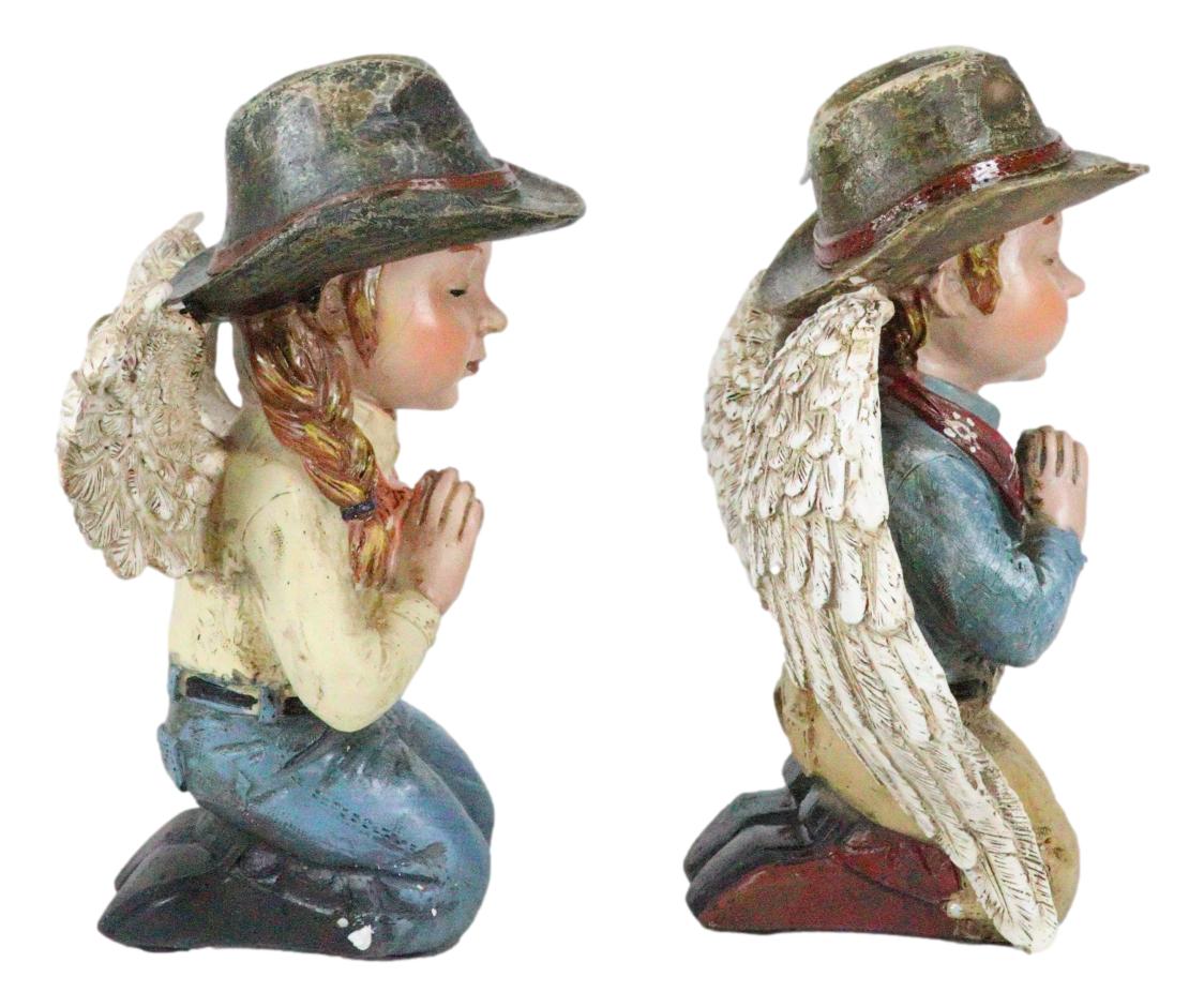 Set of 2 Rustic Western Cowgirl And Cowboy Angel With Hats Praying Fig ...