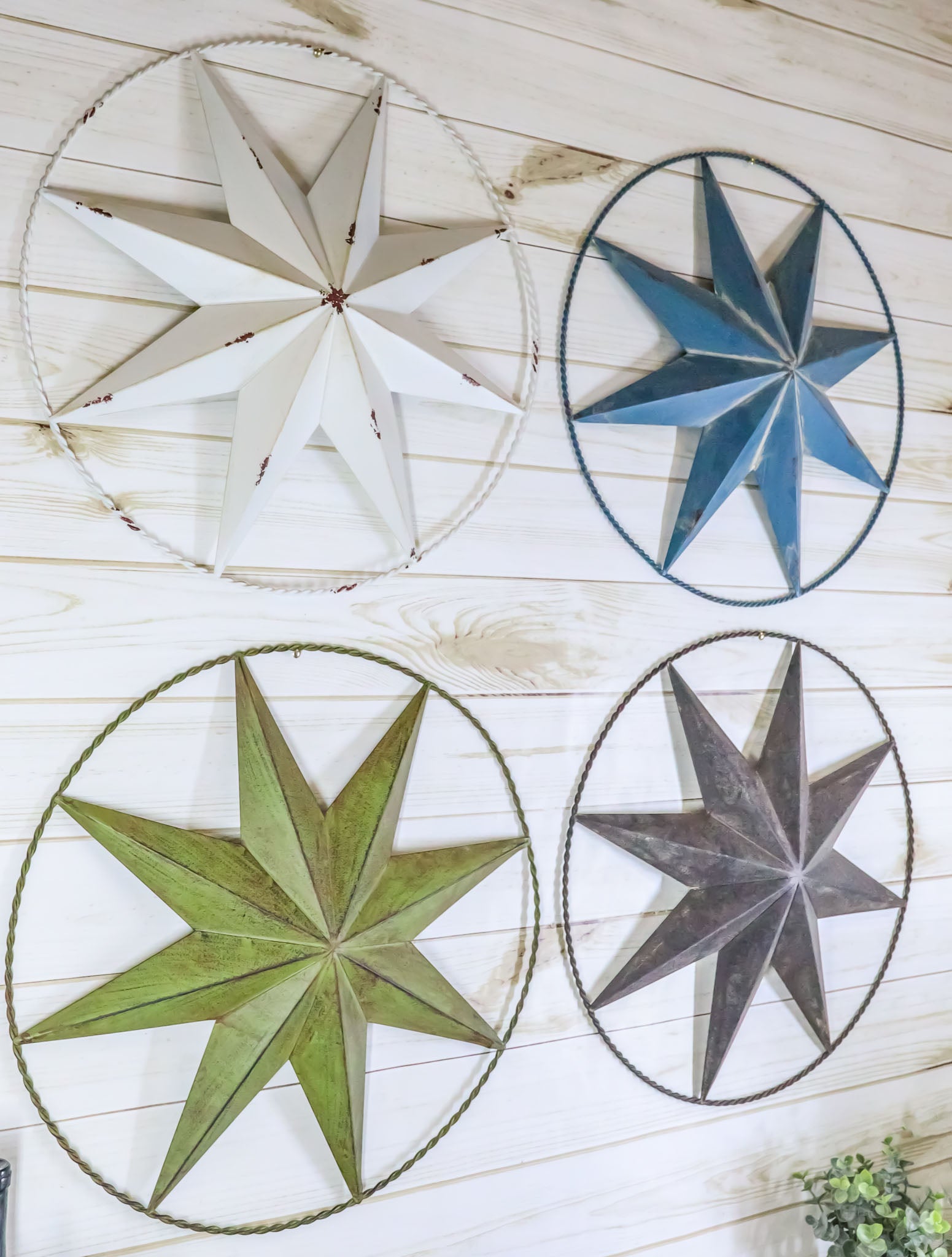 Pack Of 4 Colorful 18" Metal Rustic Western 8 Pointed Star In Ring Wal ...