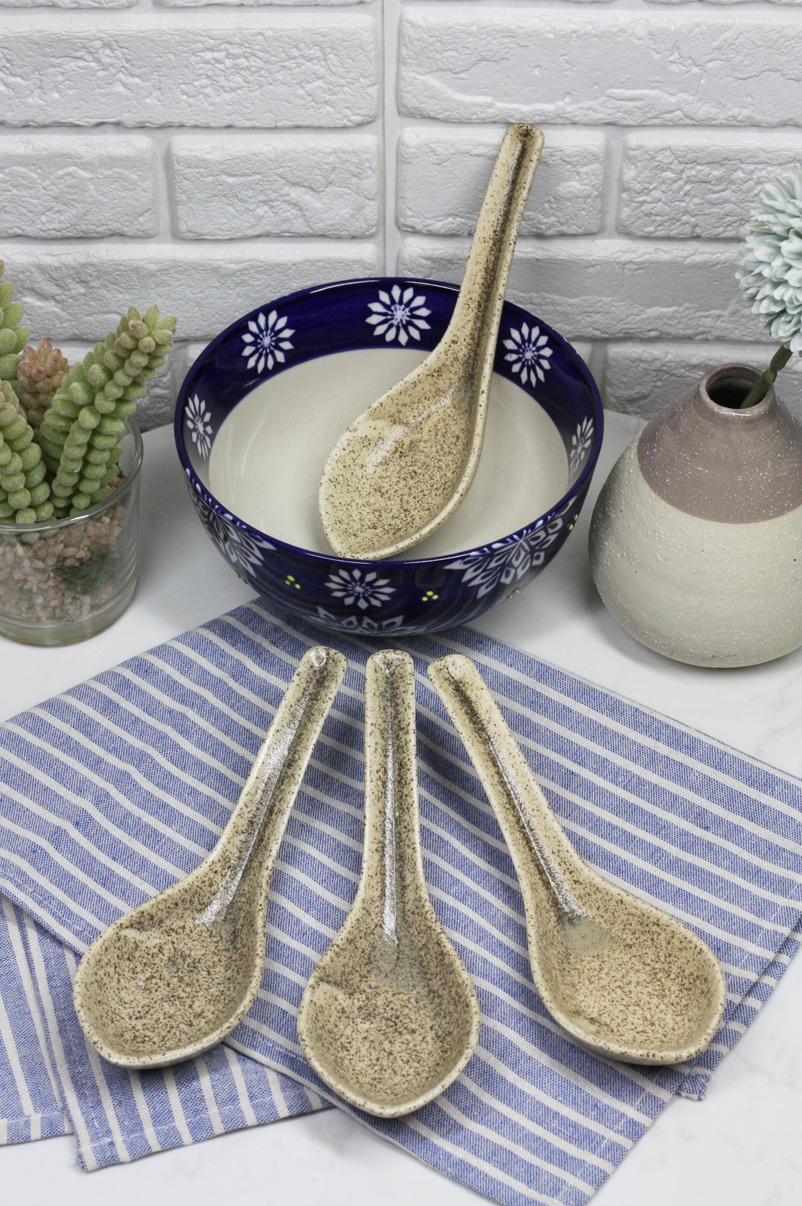 Ebros Made In Japan Modern Glazed Ceramic Sandstone Brown Soup Spoons ...