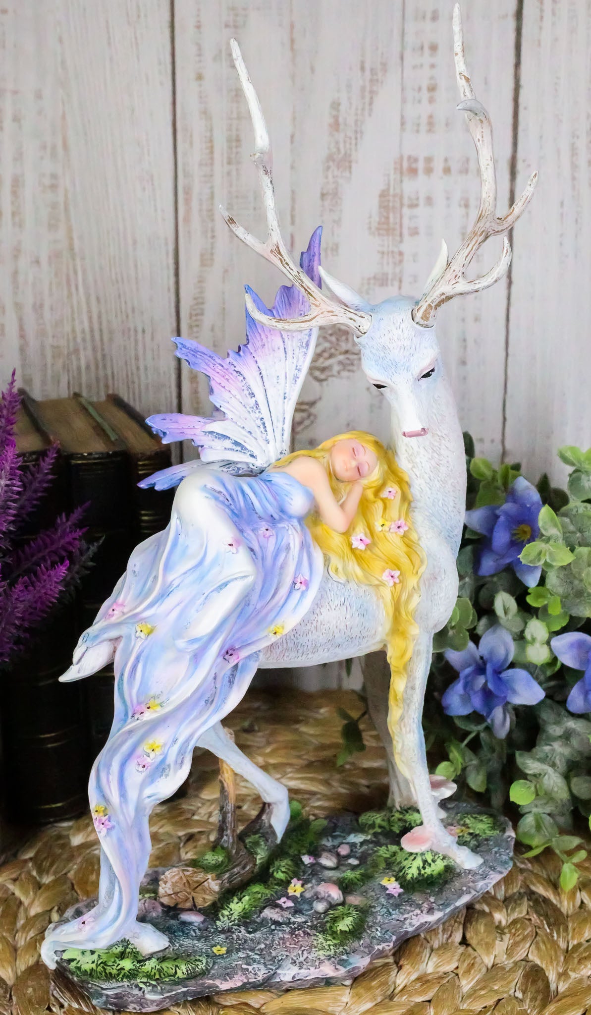 Ebros Gift Ebros Large Blonde Fairy Sleeping On Sacred Capiz Blue Pearl ...