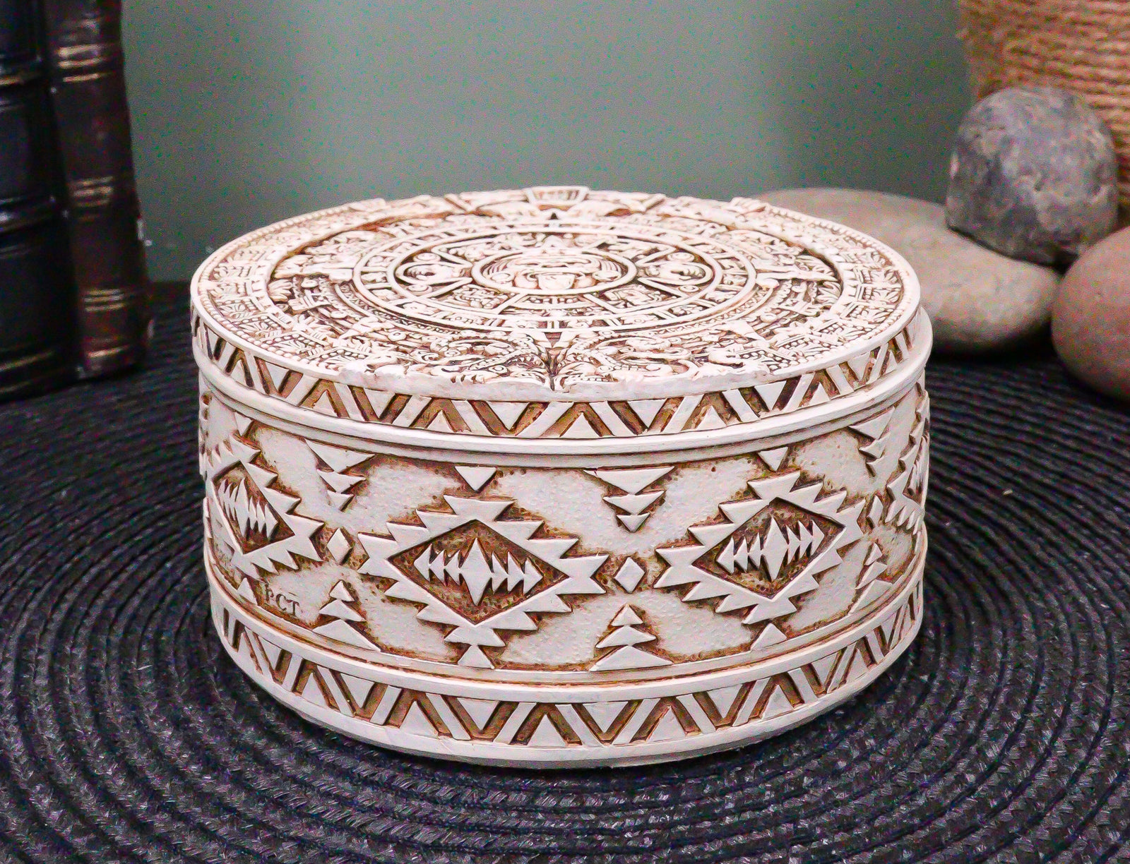 Ebros Gift Round Mesoamerican Maya Aztec Jewelry Box Figurine 5"D Solar ...