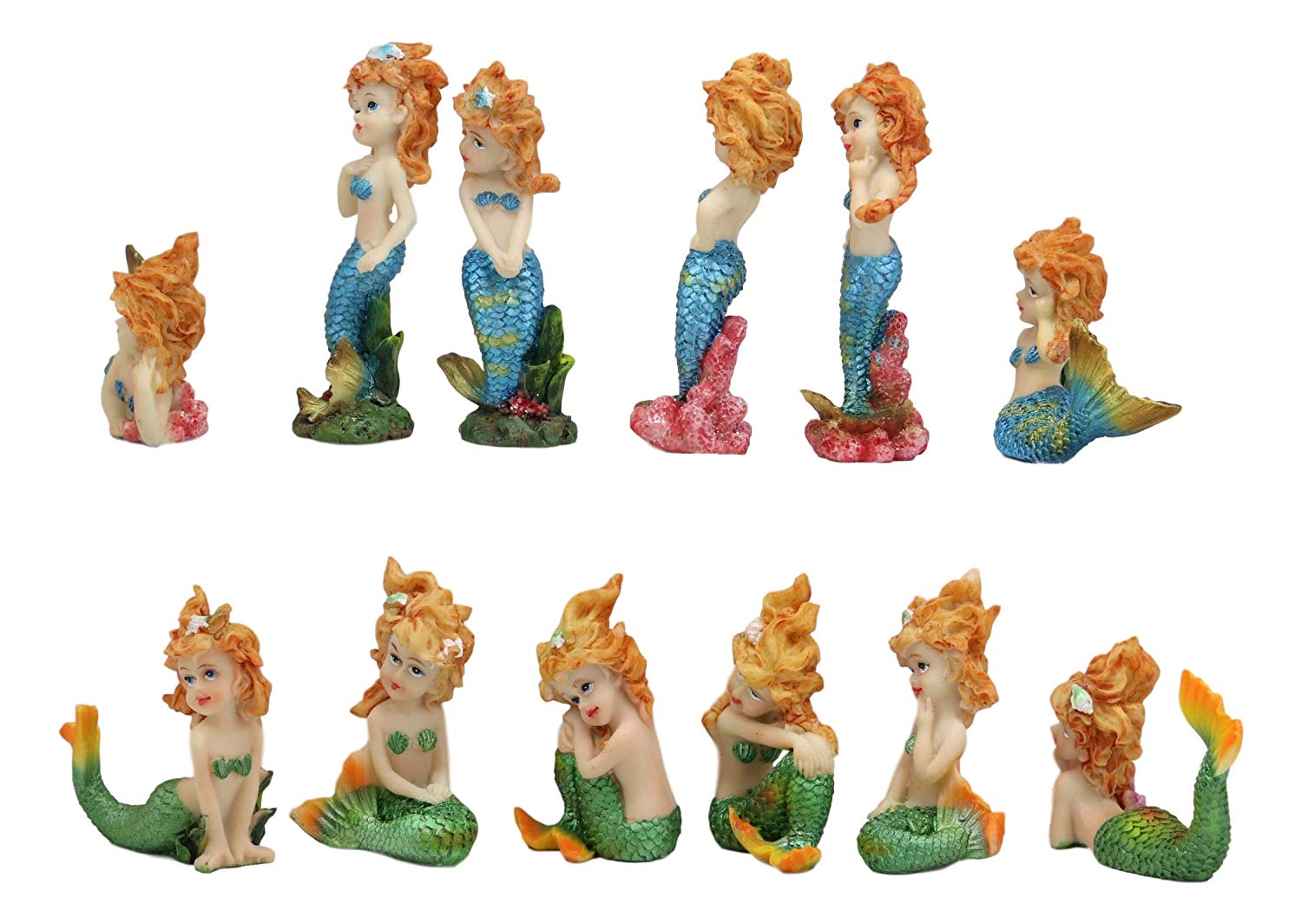 Colorful Nautical Ocean Coral Reef Mermaid Mergirls Miniature Figurine ...