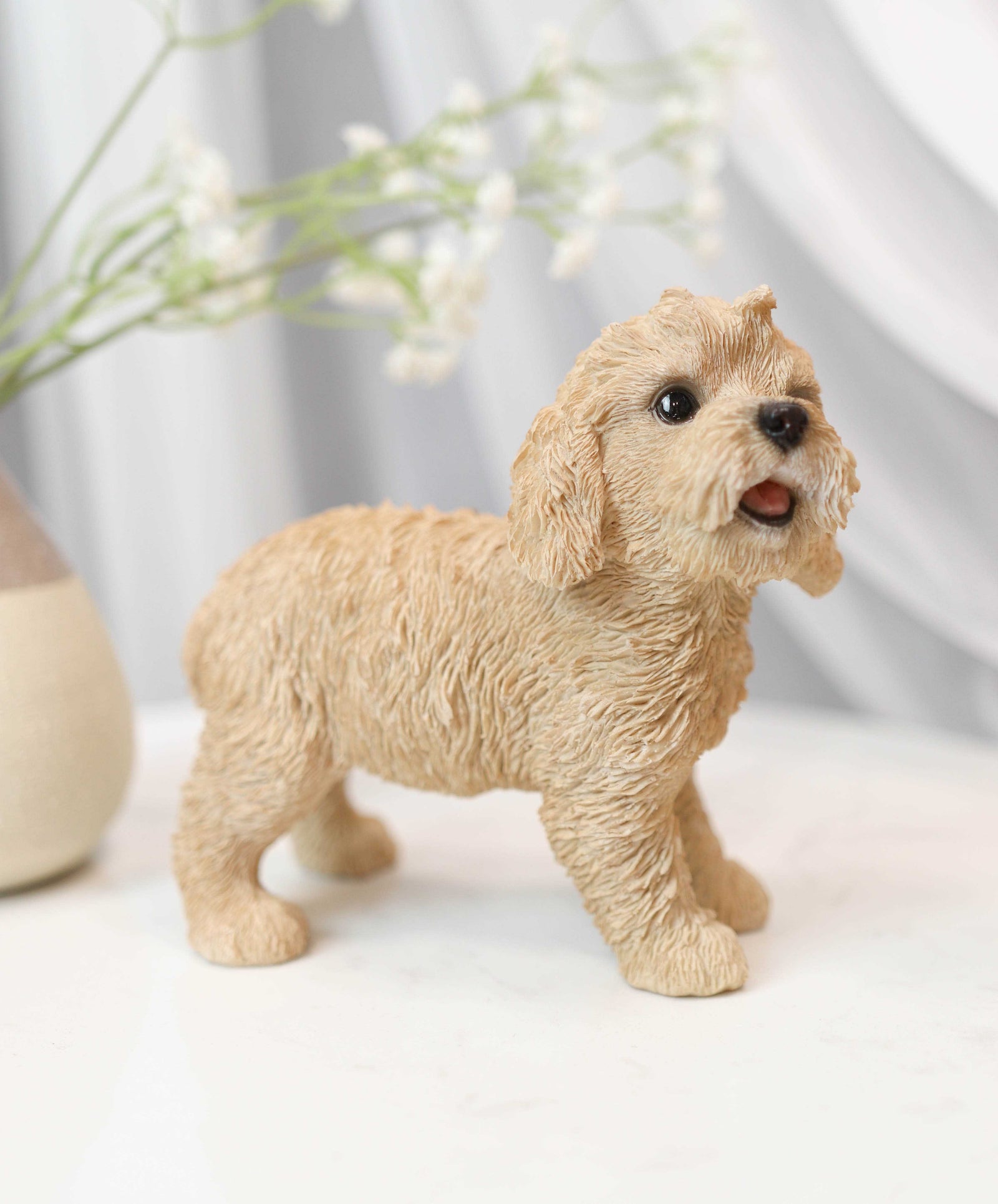 Lifelike Realistic Smiling Labradoodle Puppy Dog Figurine With Glass E ...
