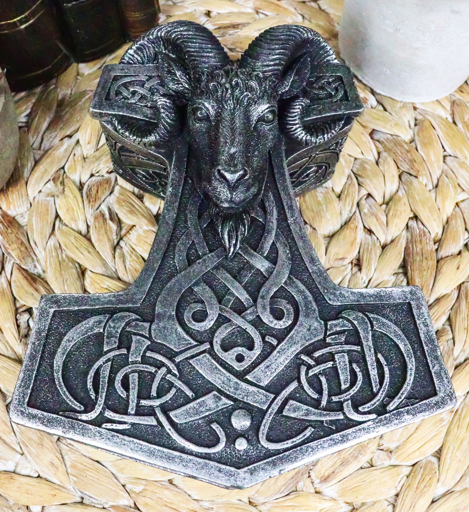 Viking Ram Skull Thor Hammer Mjolnir With Runes Knotwork Decorative Je ...