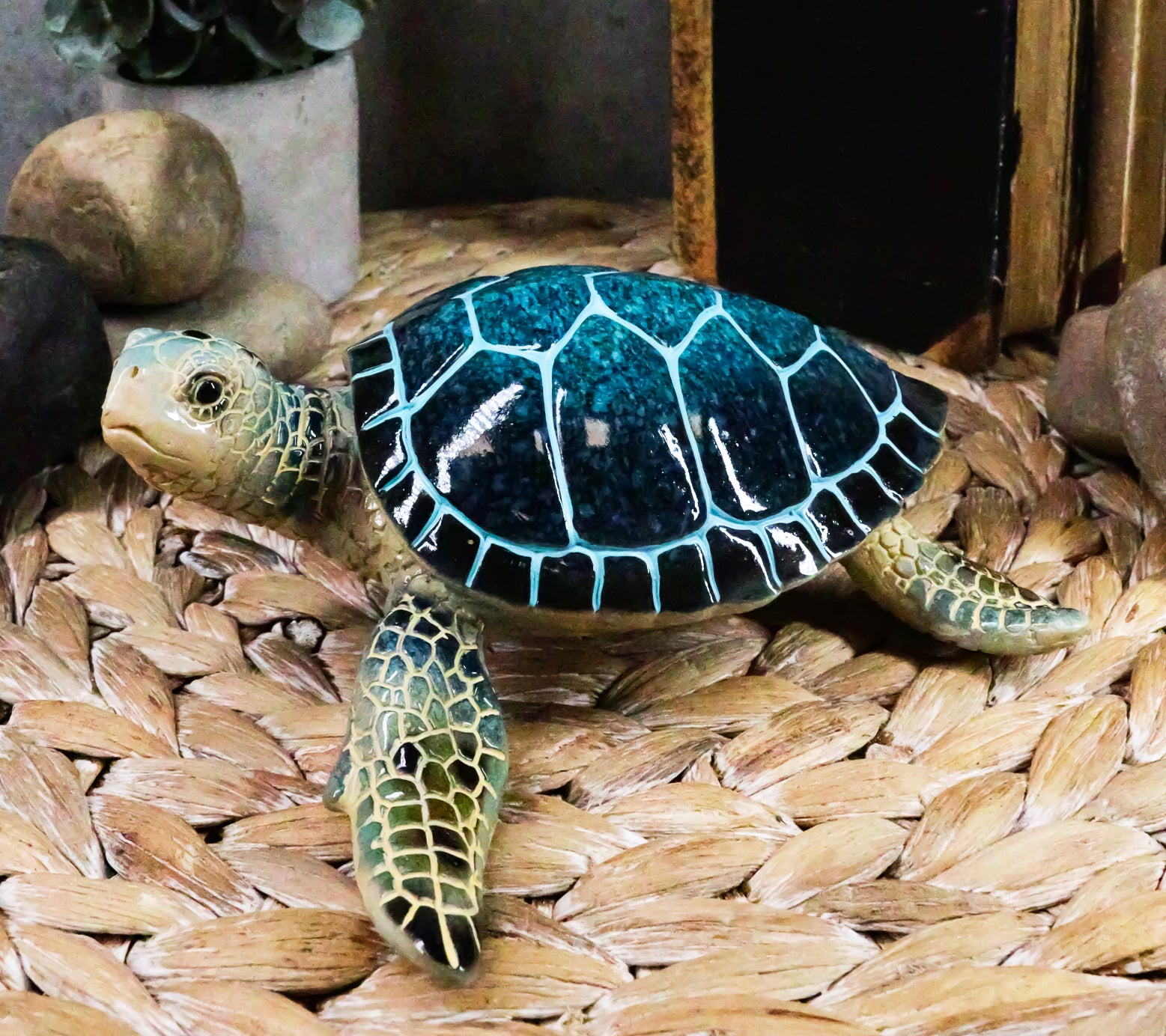 Ebros Nautical Blue Shell Sea Turtle Decorative Resin Statue in Glossy ...