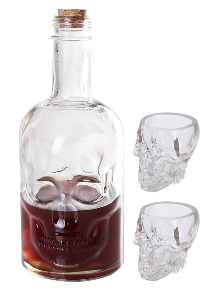 Ebros 30oz Skeleton Skull Liquor Glass Decanter Bottle With 2 Skulls A ...