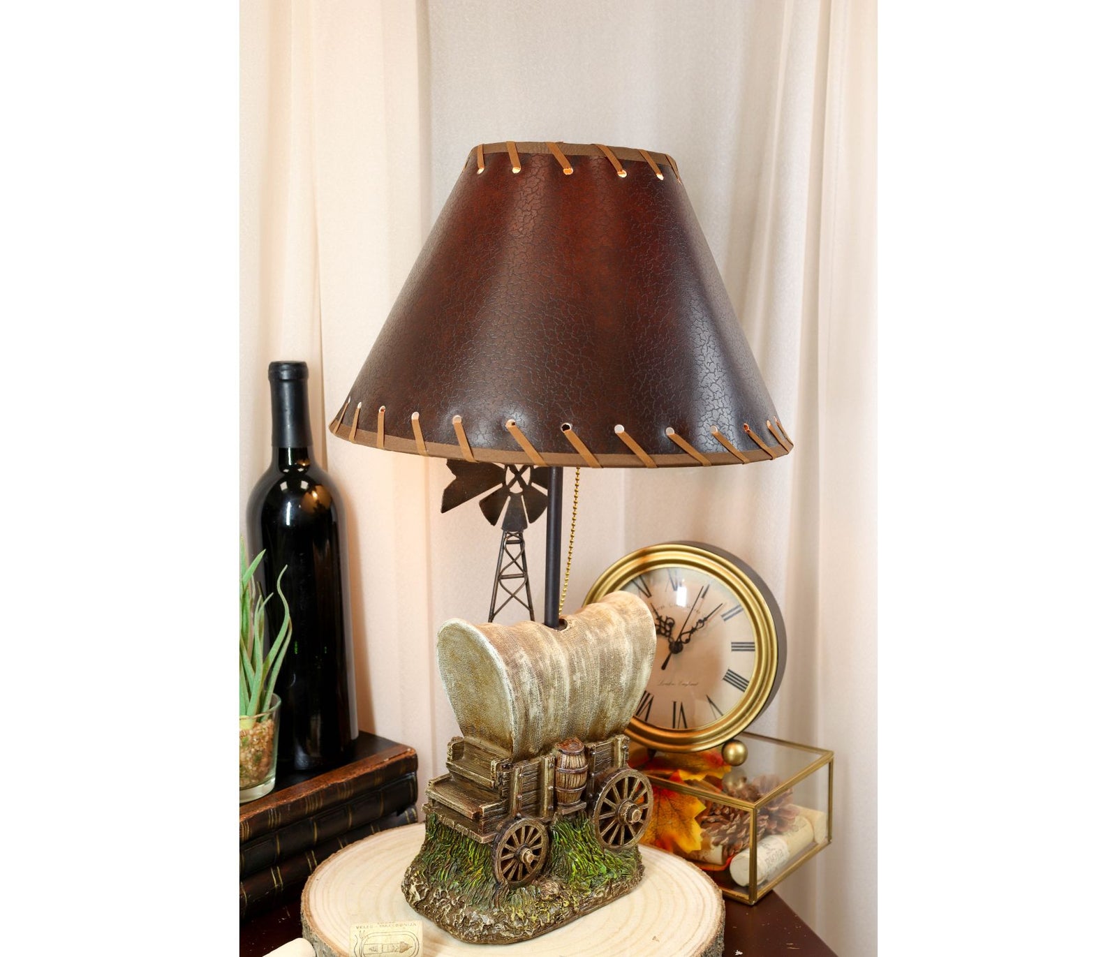 Country Western Rustic Cargo Carriage Wagon Farm Windmill Table Lamp W ...