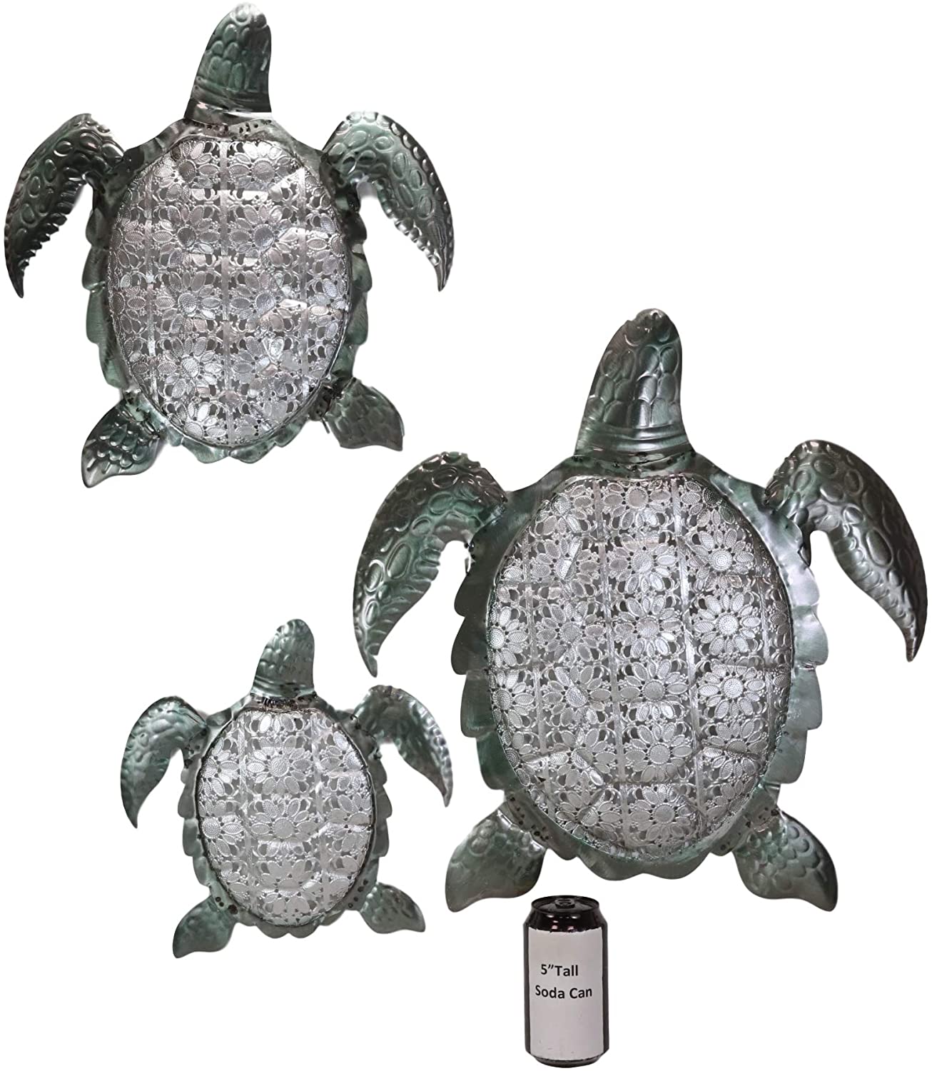Ebros 3 Piece Galvanized Metal Swimming Sea Turtles Hanging Wall Decor ...