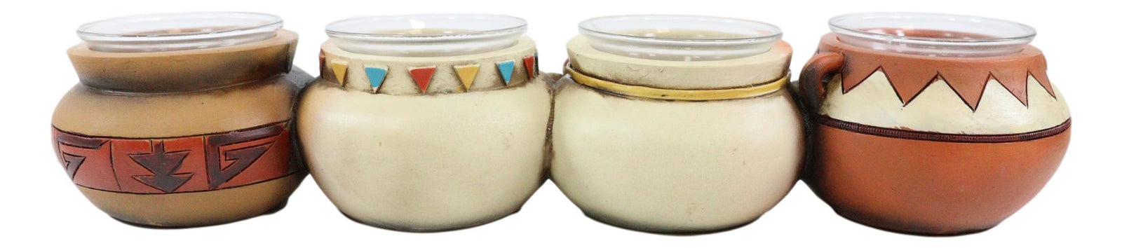 Southwest Pueblo Aztec Symbols Jars 4 Votive Tea Light Candles Holder ...