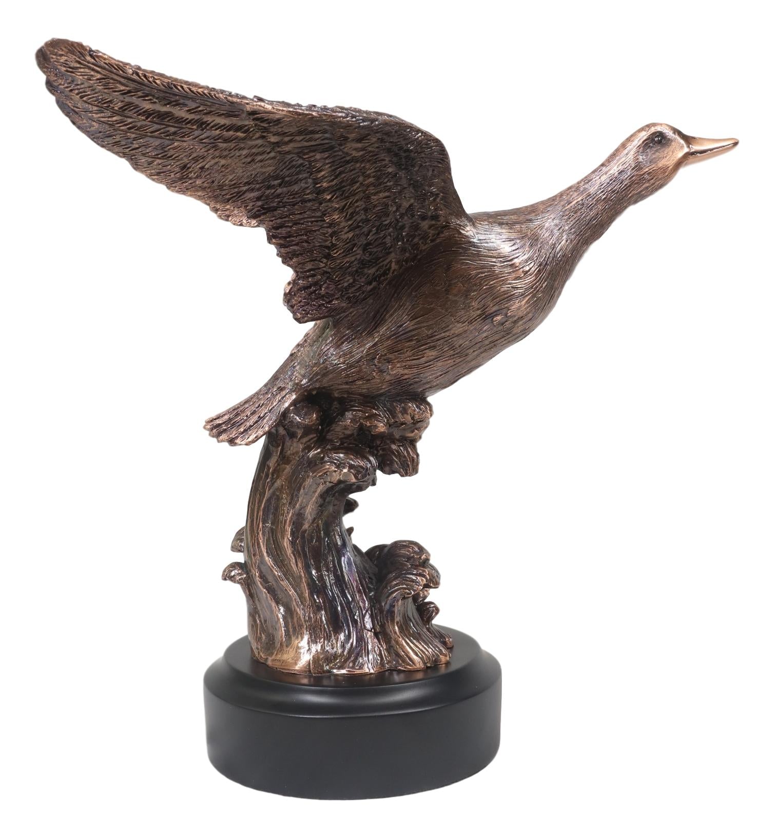 Rustic Pond Flying Mallard Duck Statue In Bronze Electroplated Resin F ...