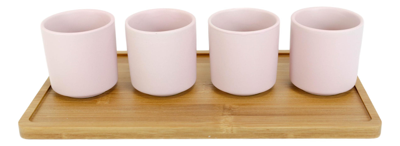 Matte Pink Modern Ceramic 28oz Tea Pot With 4 Cups And Bamboo Serving ...