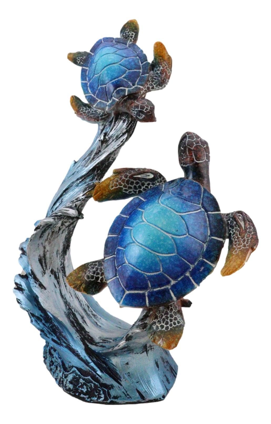 Nautical Blue Sea Turtle And Baby Swimming By Ocean Currents And Waves ...