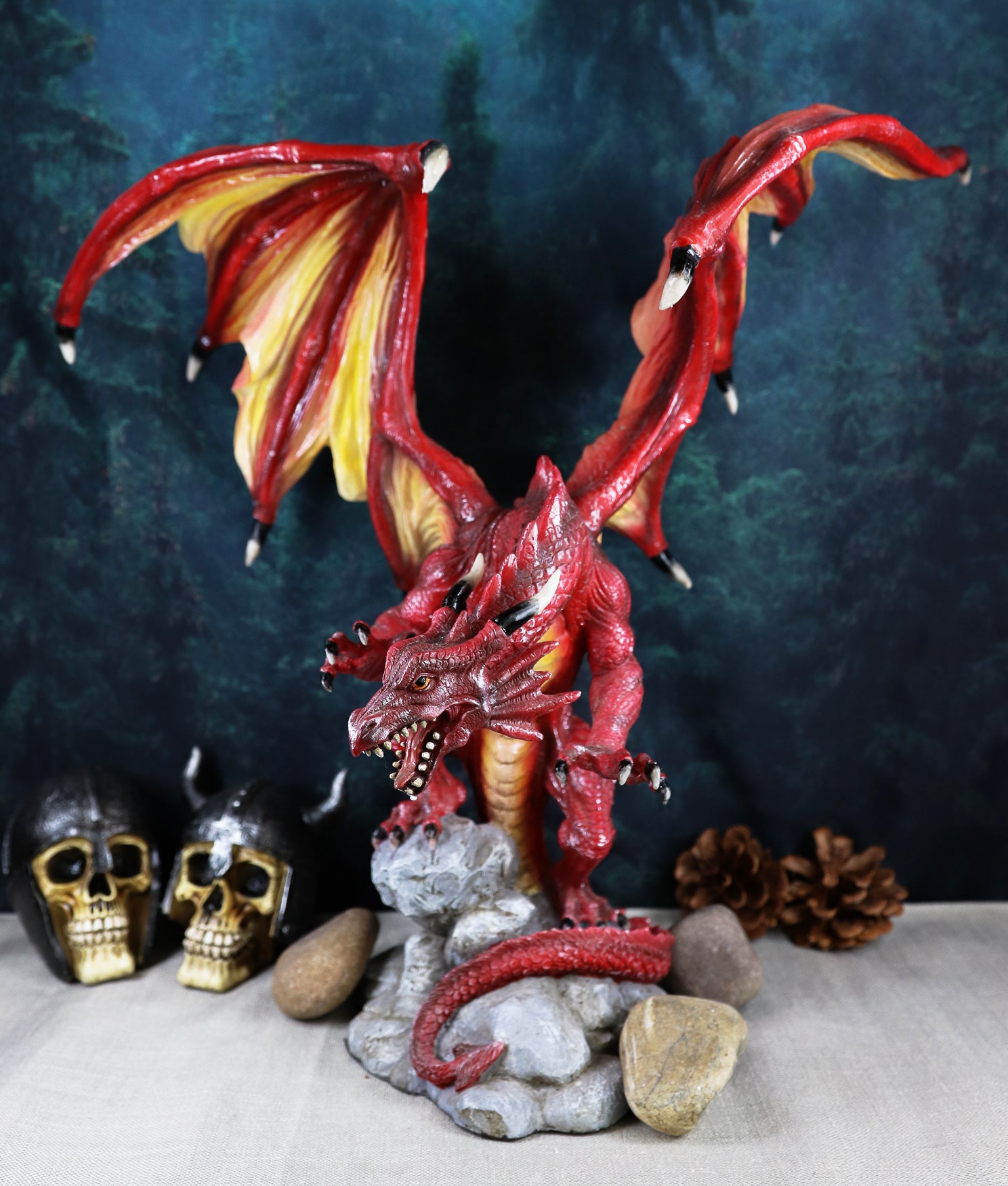 Ebros Large Roaring Volcano Dragon On Rock Statue 14" Tall Red Fire Dr ...