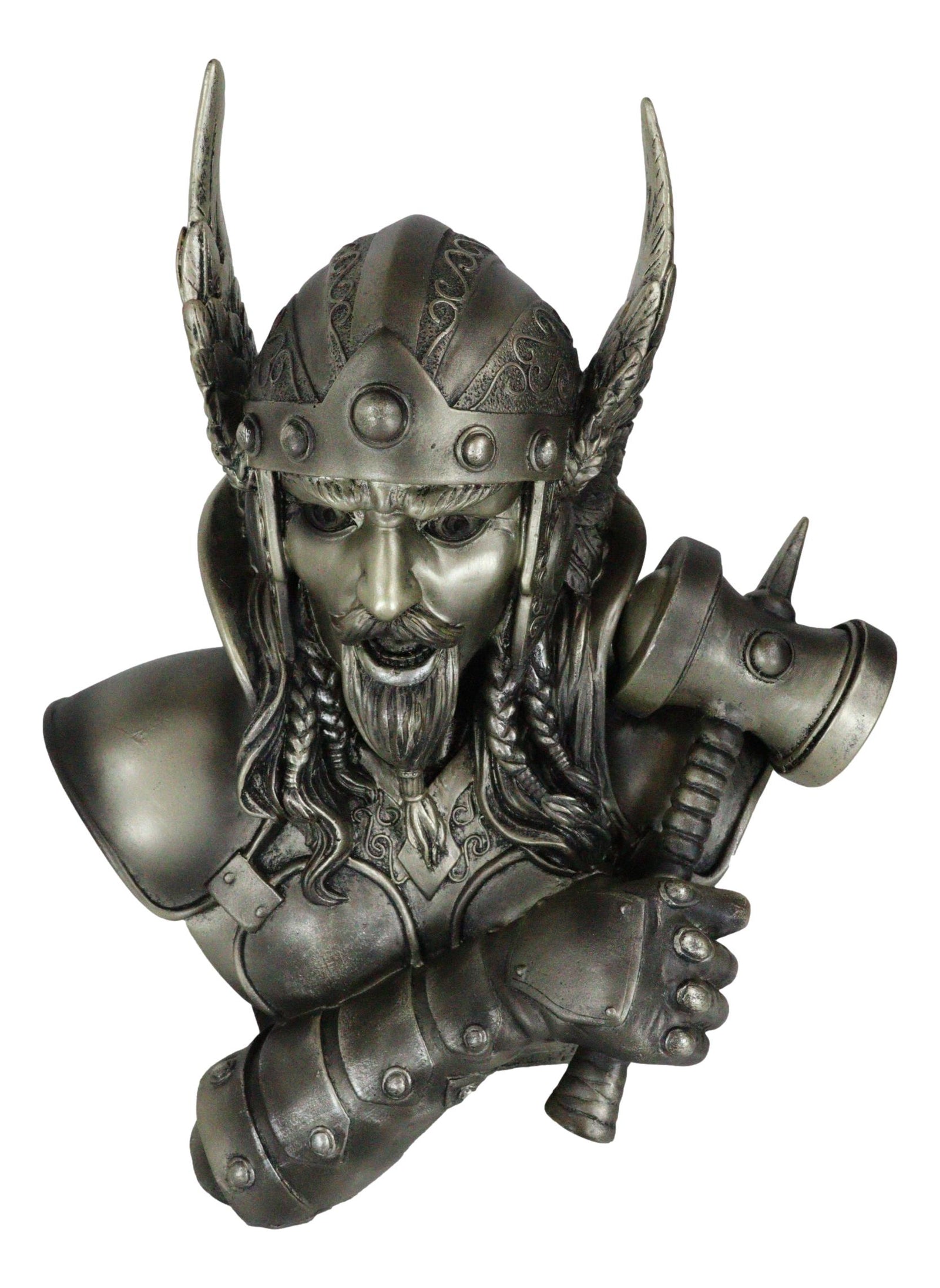 Ebros Large Norse God Thor Steel Finish Bust Statue Thunder Hammer ...