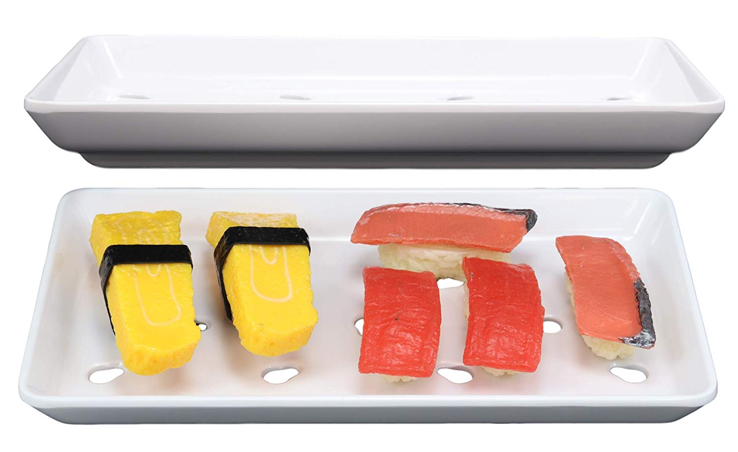 Ebros White Neta Zara Sushi Sashimi Plate With Drip Holes 8.75"L x 5"W ...