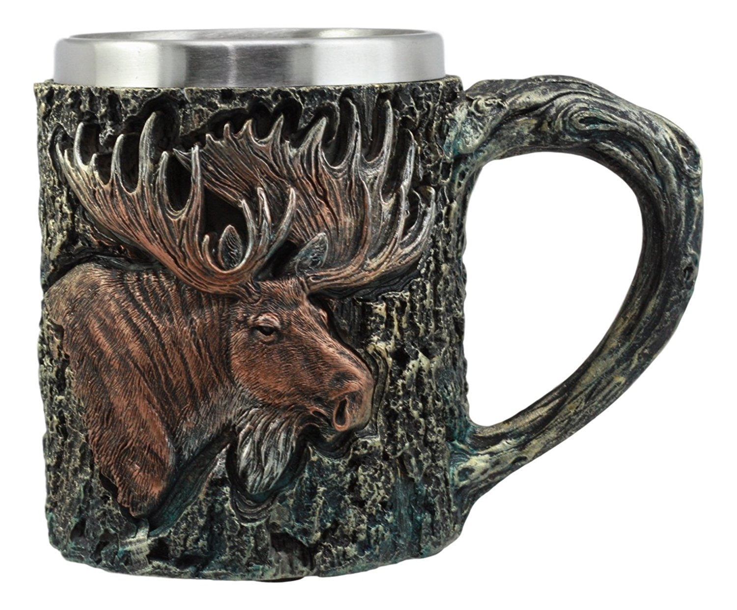 Ebros Emperor Bull Moose Mug Textured With Rustic Tree Bark Bronze Fin ...