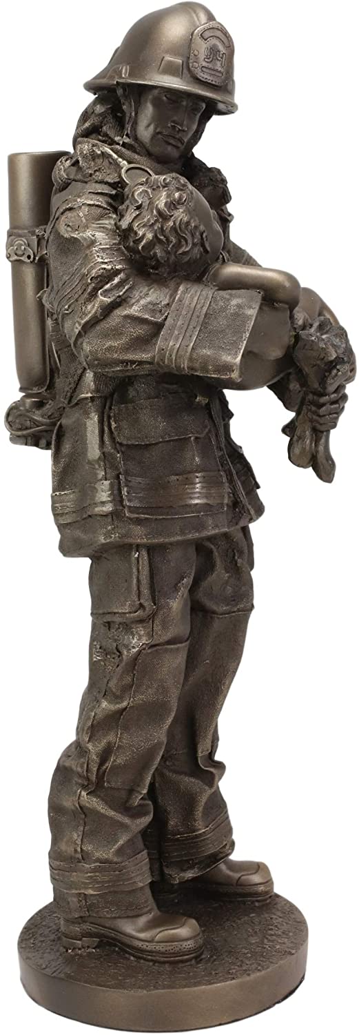 Ebros Gift Fireman Fire Fighter Holding Child Decorative Figurine 12"
