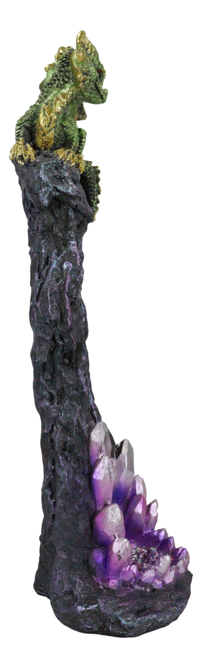 Green Gaia Baby Dragon Guarding Faux Geode Crystal Rock Pillar Incense ...