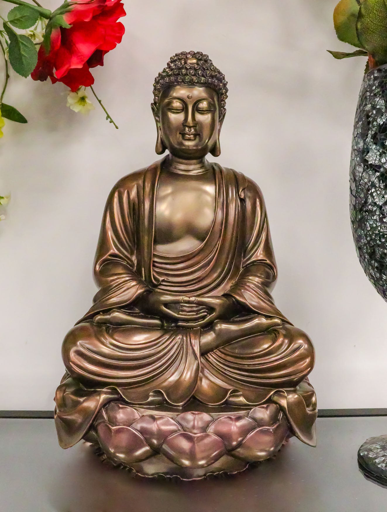 Ebros Meditating Buddha On Lotus Throne Statue 15"H Shakyamuni Enlight ...