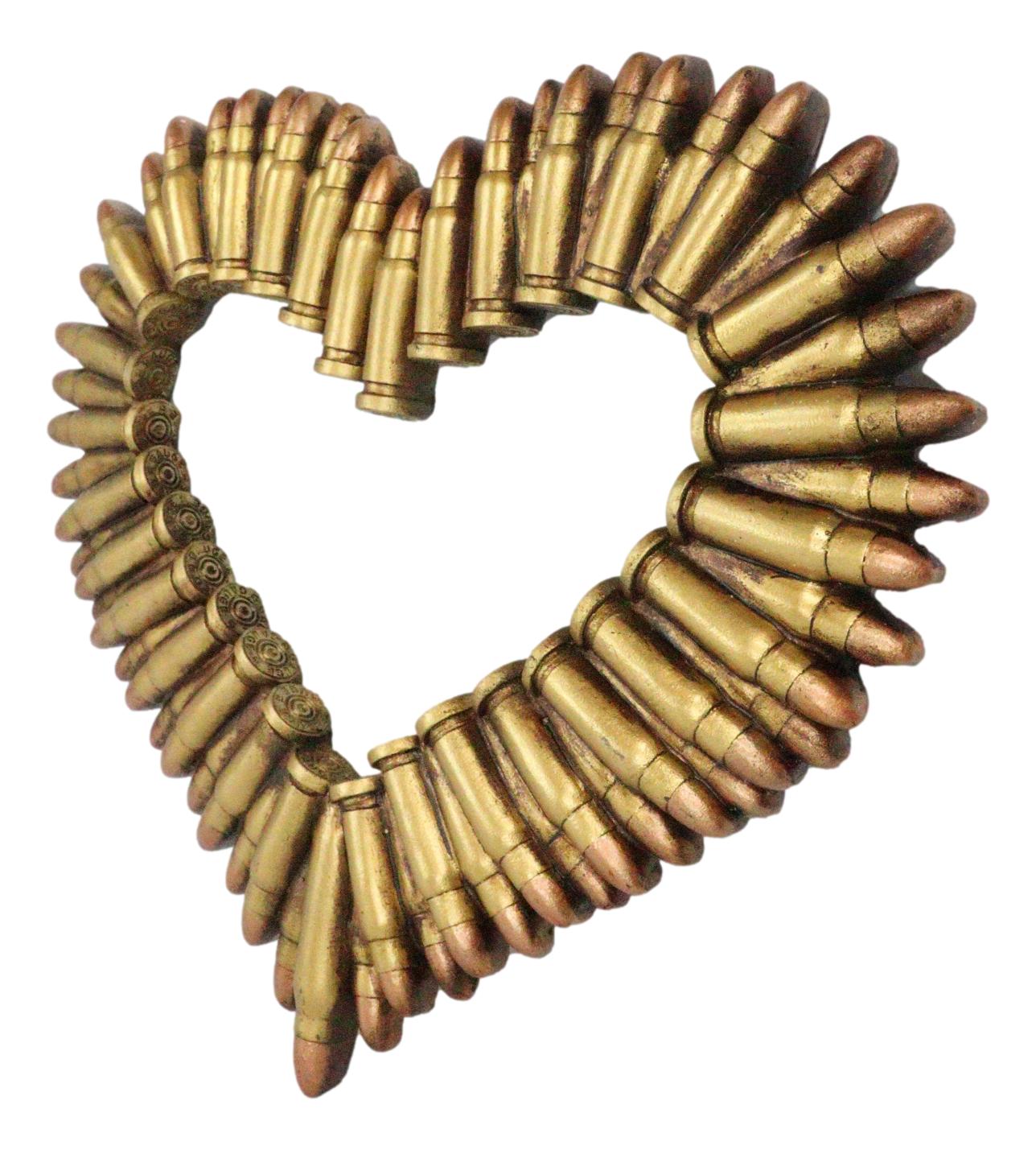 Ebros Gift Western Rifle Ammo Shells Gold Tone Bullets Heart Wall ...