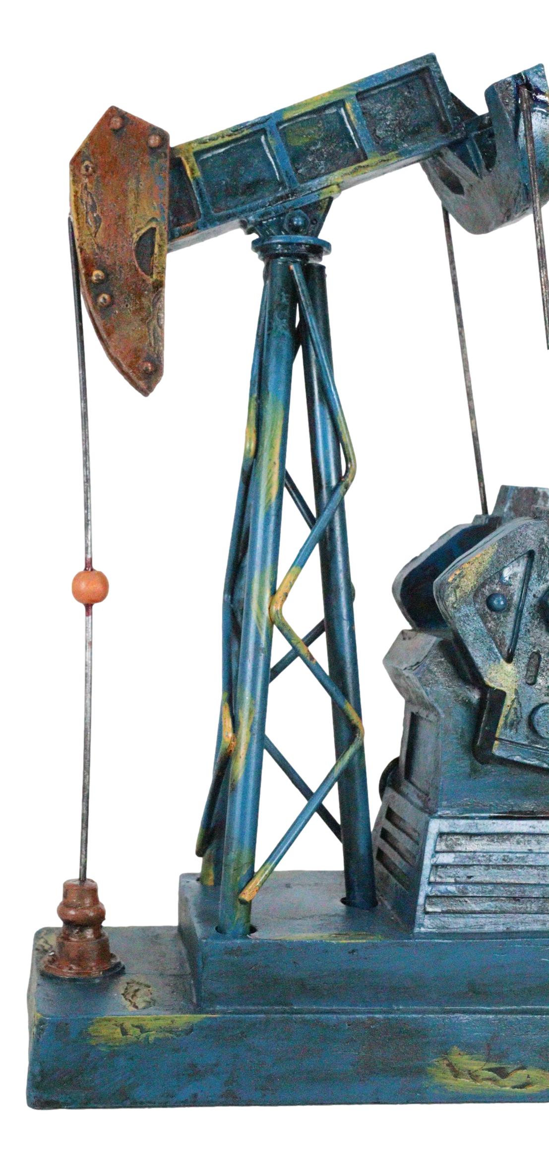 Western Rustic Blue Vintage Nodding Donkey Pumpjack Oil Derrick Rig Fi ...