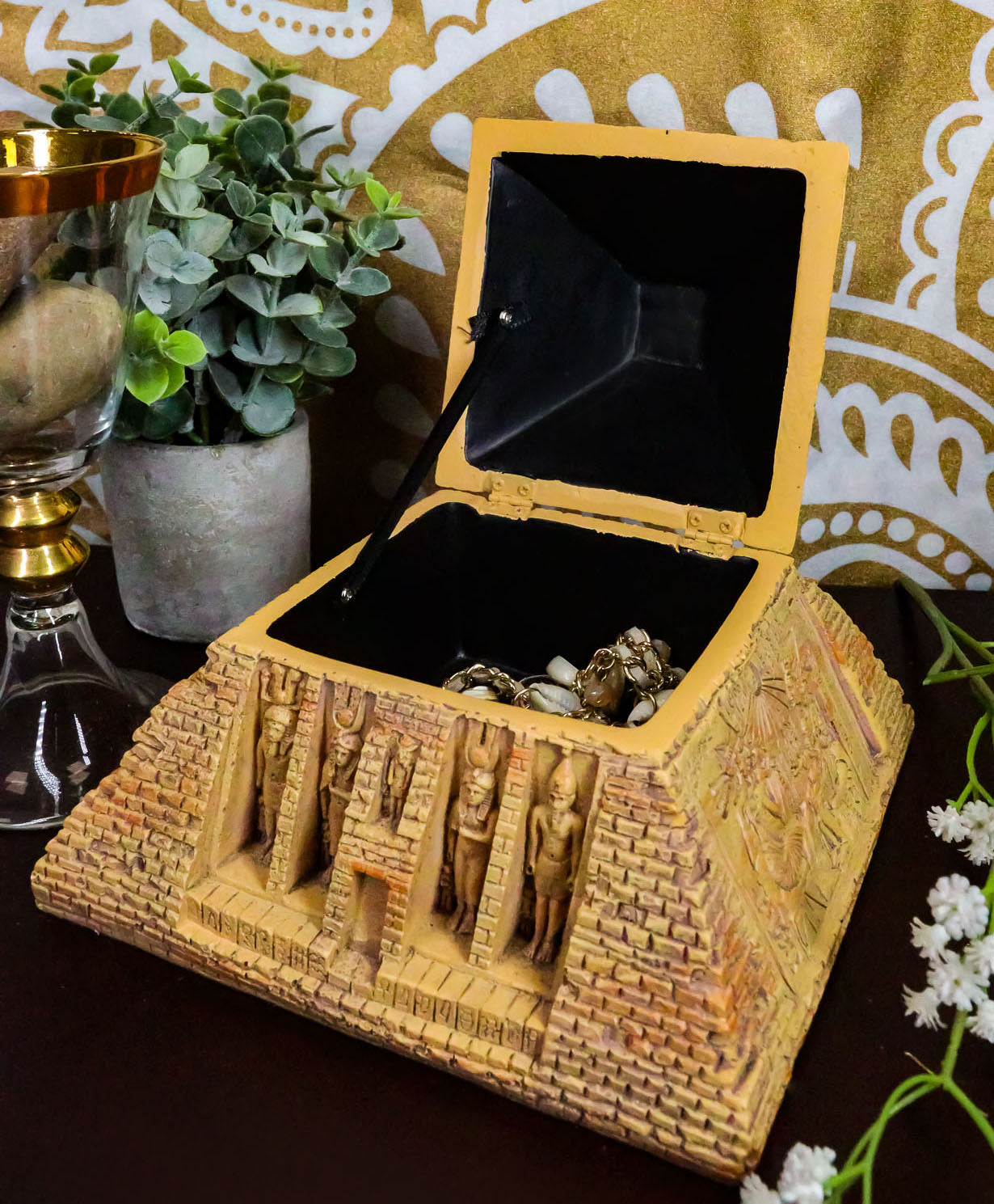 Ebros Egyptian Pyramid Box 7"Wide The Great Pyramid Of Khufu Hinged Tr ...