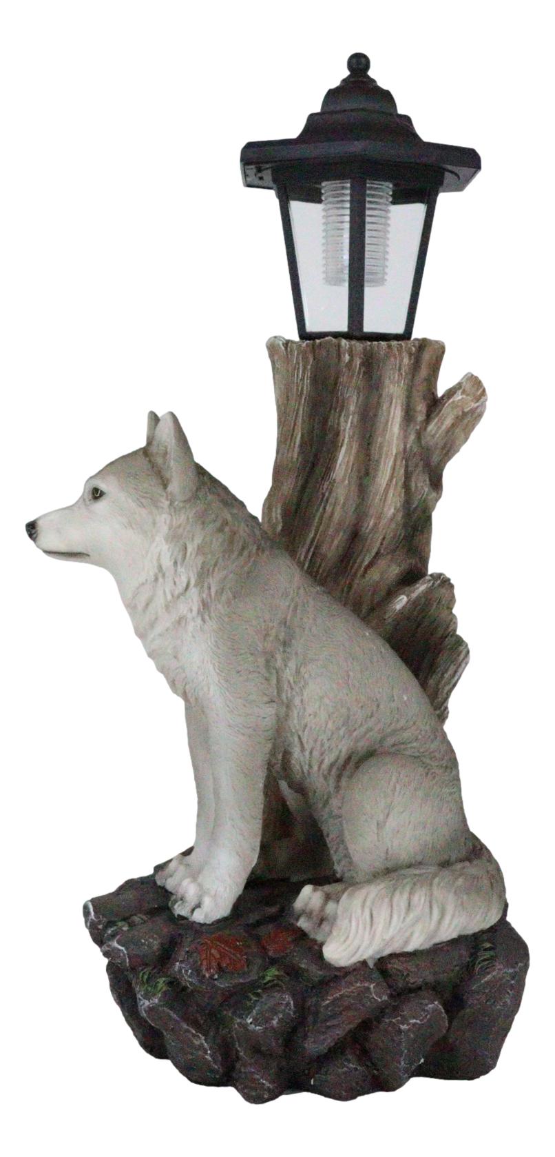 Woodlands Lone Gray Wolf Greetings Figurine Solar LED Light Lantern We ...