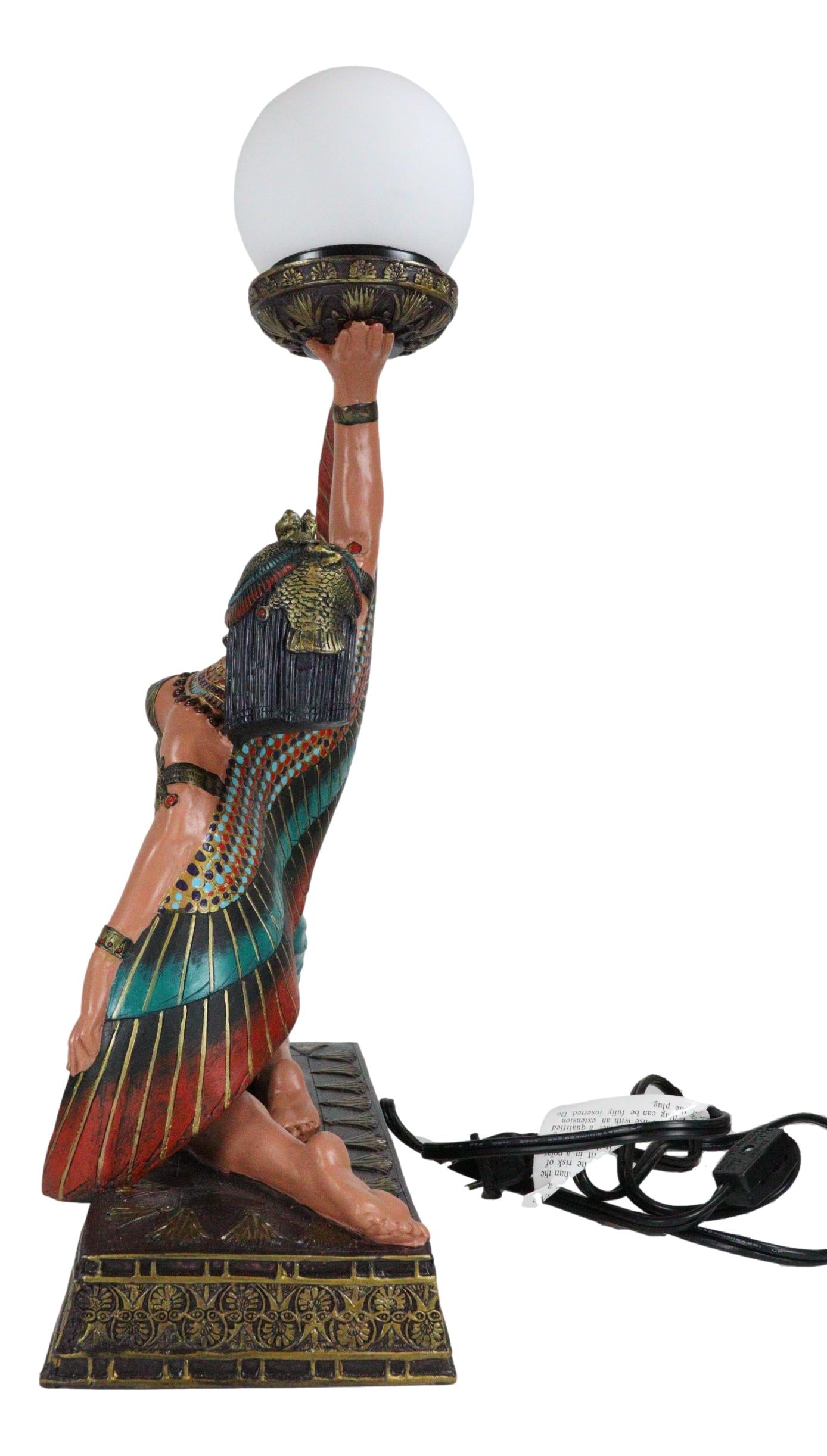 Egyptian Winged Goddess Isis Dancing Side Table Glass Orb Sphere Lamp ...