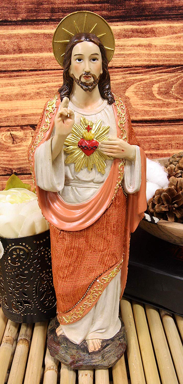 Ebros Colorful Hand Painted Sacred Heart of Jesus Devotional Statue in ...