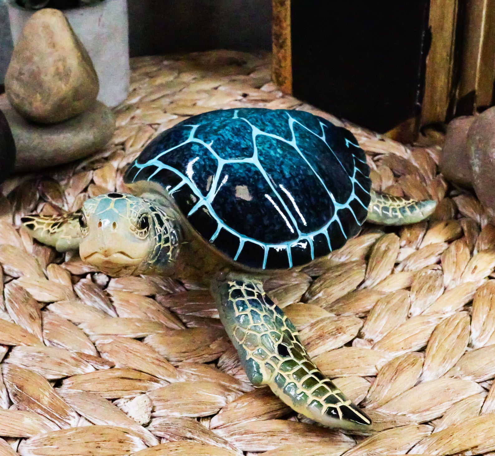 Ebros Nautical Blue Shell Sea Turtle Decorative Resin Statue in Glossy ...