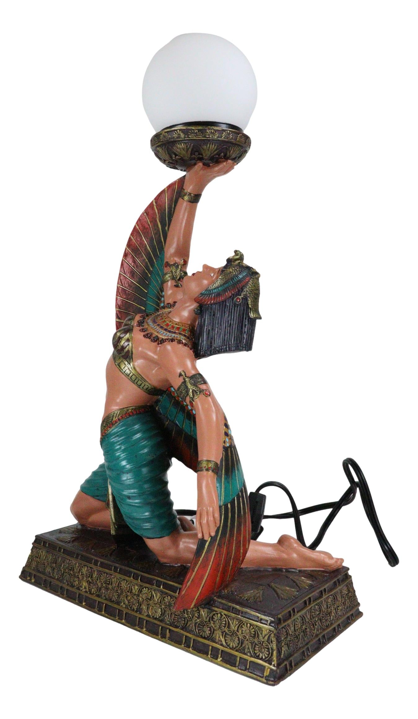 Egyptian Winged Goddess Isis Dancing Side Table Glass Orb Sphere Lamp ...