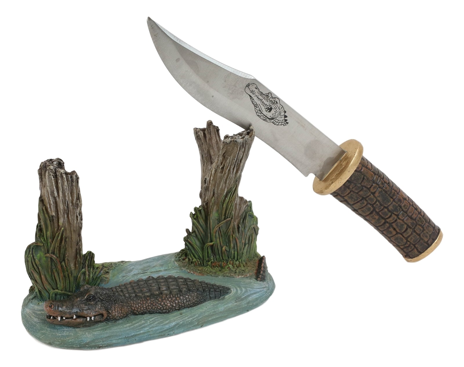 Swamp Bayou Crocodile Alligator Display With Decorative Dagger Knife S ...