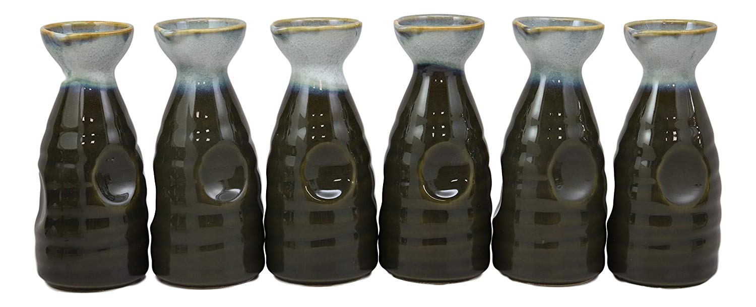 Glazed Ceramic Green And White Japanese Wine Sake Tokkuri Flask Pack o ...