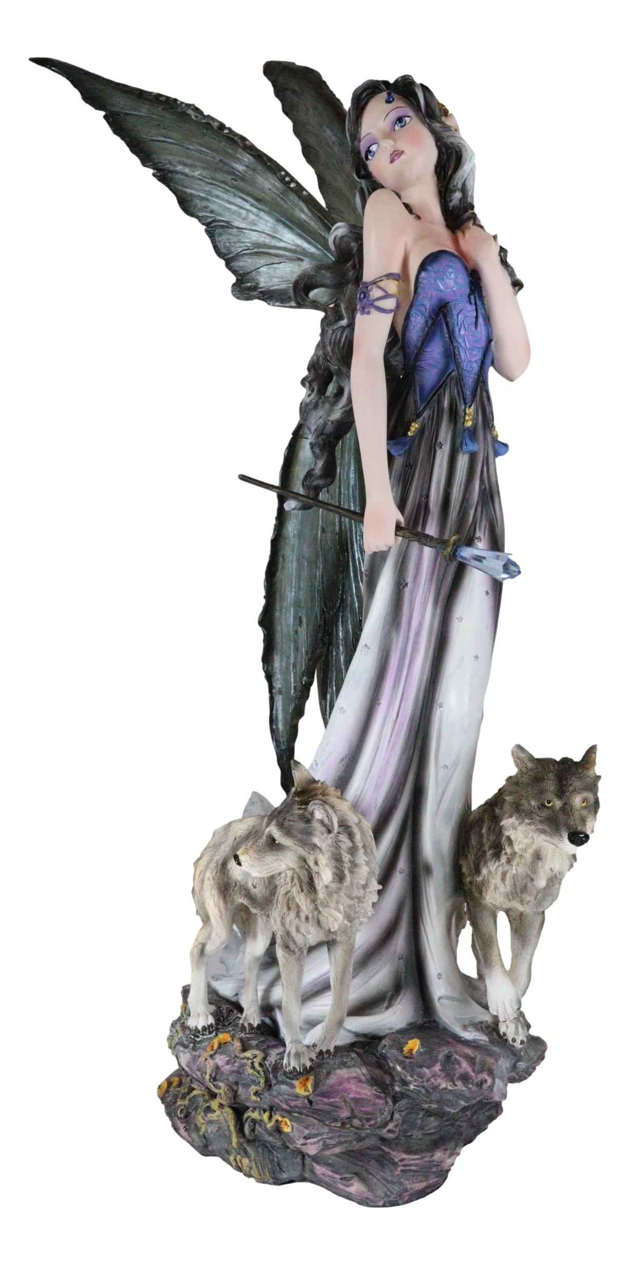 Large 23"Tall Crystal Orb Torch Fairy Running With Wolves Decorative S ...