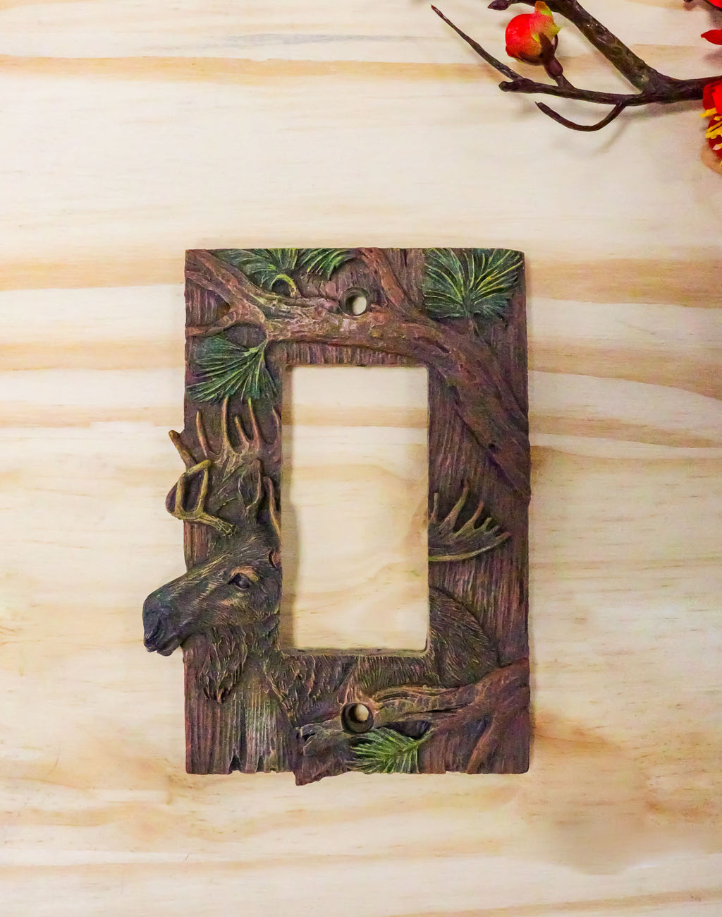 Rustic Western Pine Stag Elk Moose Single Gang Rocker Switch Plate Cov ...
