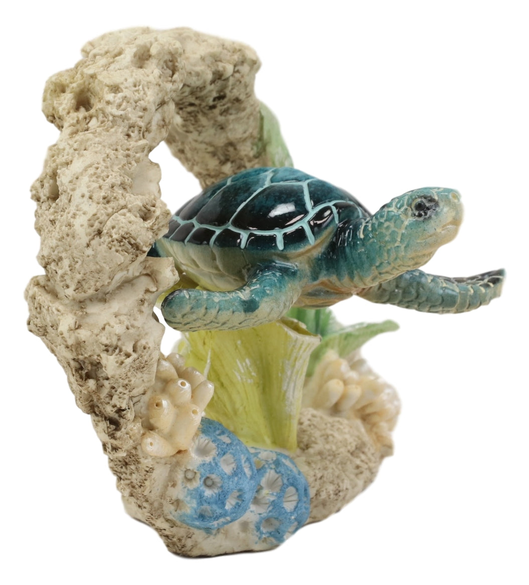 Ebros Nautical Blue Shell Sea Turtle Swimming By Coral Reef Decorative ...