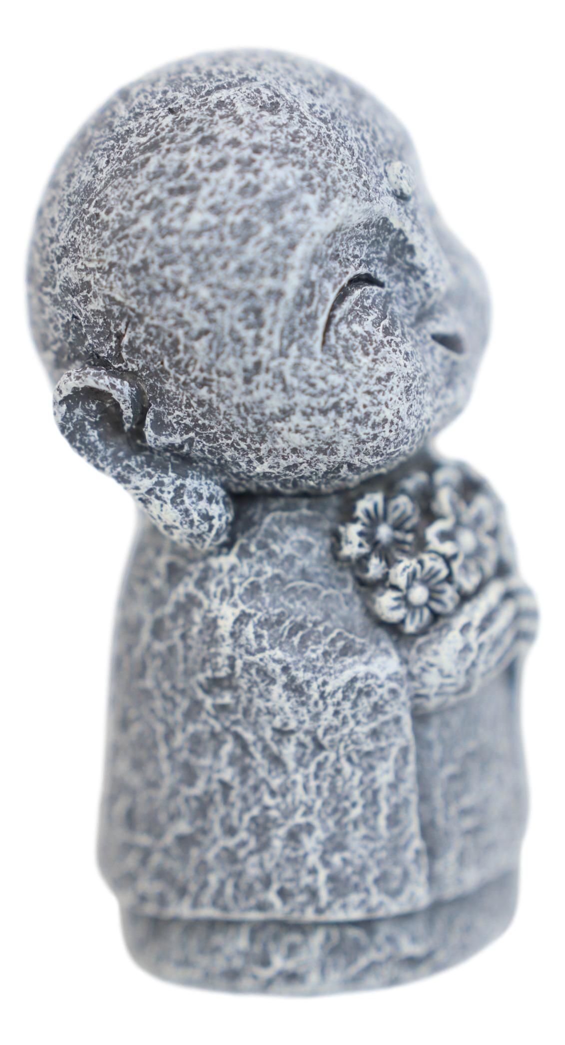 Feng Shui Zen Blissful Japanese Jizo Monk Holding Flowers Mini Figurin ...