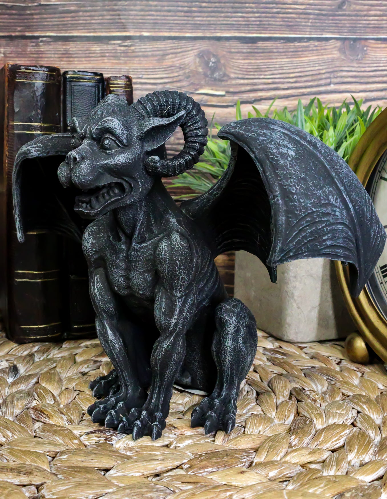 Ebros Crouching Ram Horned Gargoyle Statue in Faux Stone Finish Resin ...