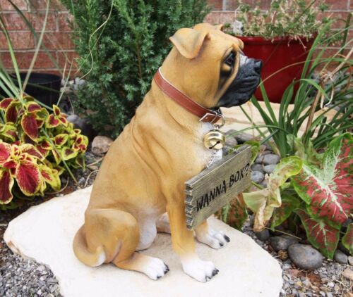 Ebros Large Adorable Fawn Boxer Garden Greeter Statue With Jingle Coll ...