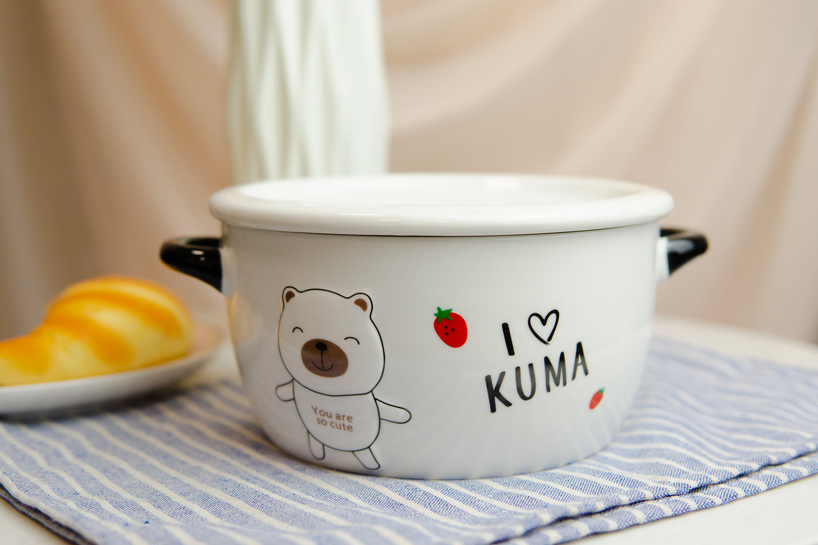 Pack Of 2 Brown And White Kuma Bear Porcelain Kids Food Bowls 25Oz W ...