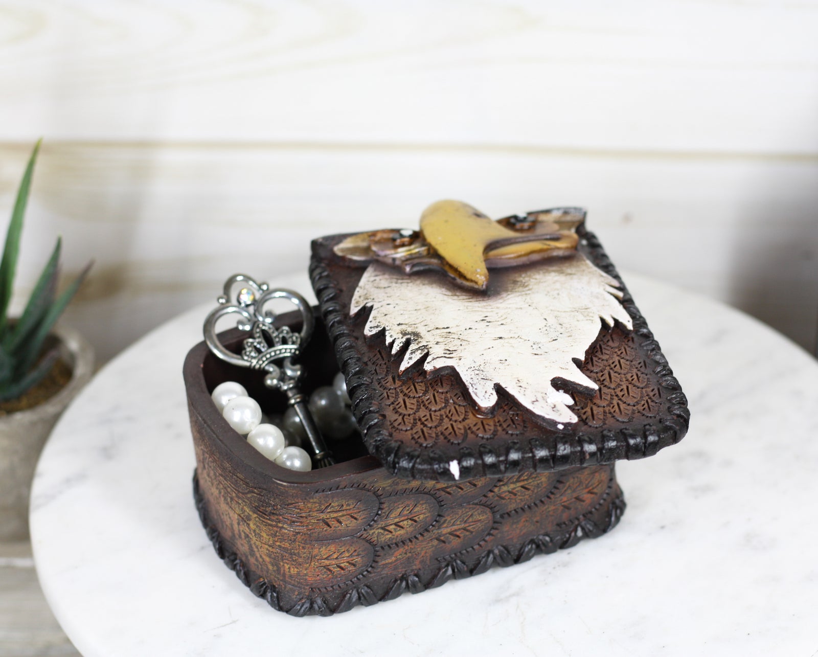 American Bald Eagle Head And Feathers Prints Decorative Jewelry Box Fi ...