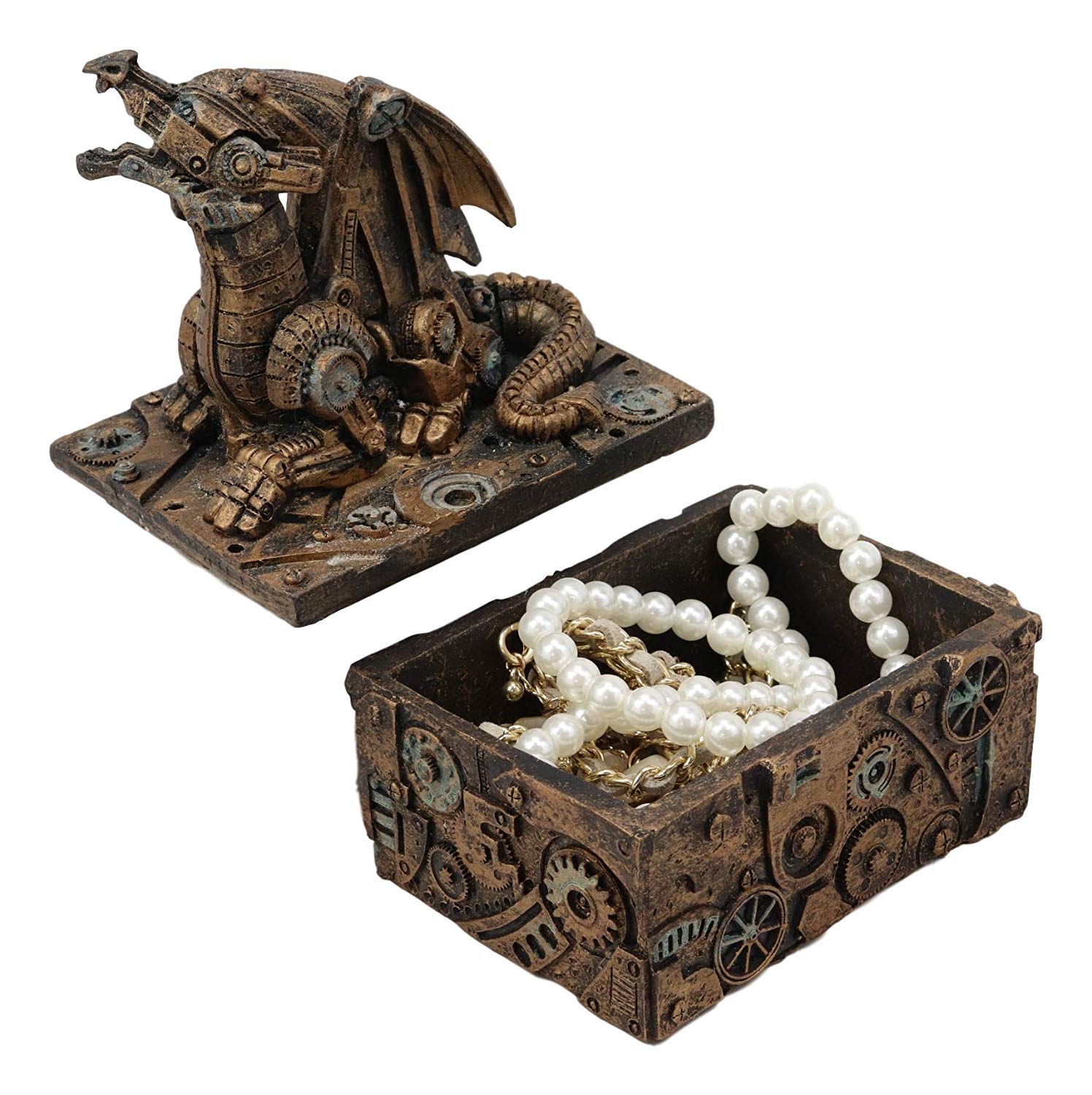 Ebros Steampunk Roaring Dragon Faux Bronze Trinket Jewelry Box Vintage ...